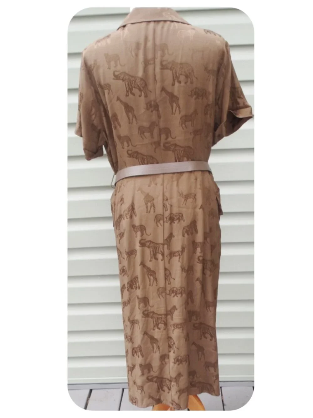 Zara | Dresses | Zara Safari Midi Shirt Dress Xl Animal Print Satin ...